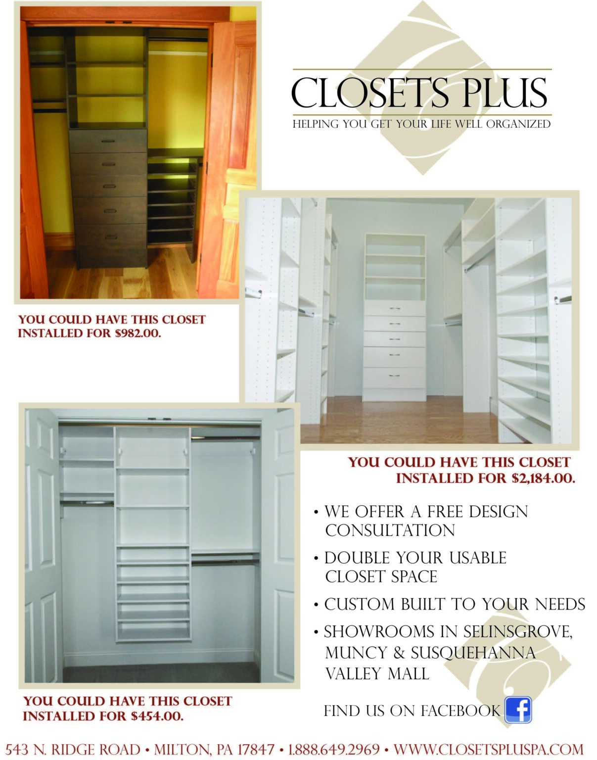 Estimated Pricing – Closets Plus